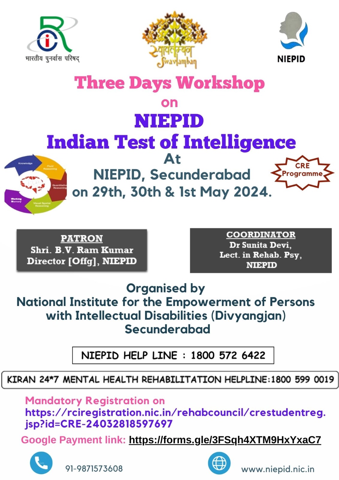 Three Days Workshop on NIEPID Indian Test of Intelligence At NIEPID ...